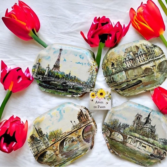 Vintage | Accents | Vintage Paris Landmarks Tin Trays Set Of 4 | Poshmark